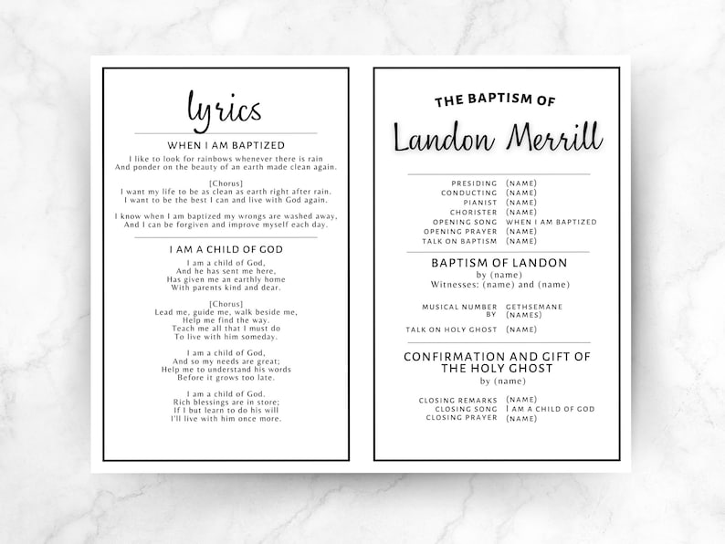 Customizable LDS Baptism Program Template, Easy to Edit Canva Download ...