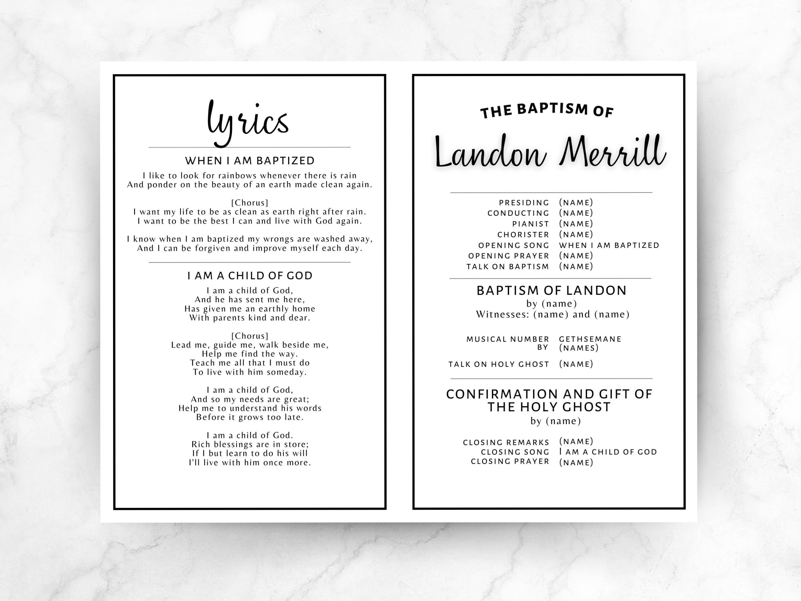 Customizable LDS Baptism Program Template, Easy to Edit Canva Download ...