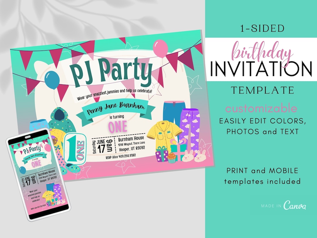 Pajama Party Birthday Invitation | Birthday Invitation Girl | Birthday ...