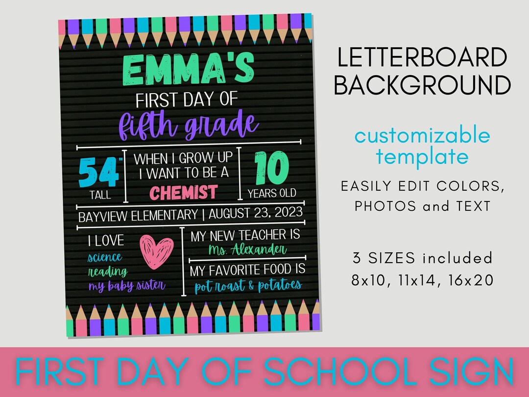 First Day of School Sign, Editable Back to School Interview, Pastel ...