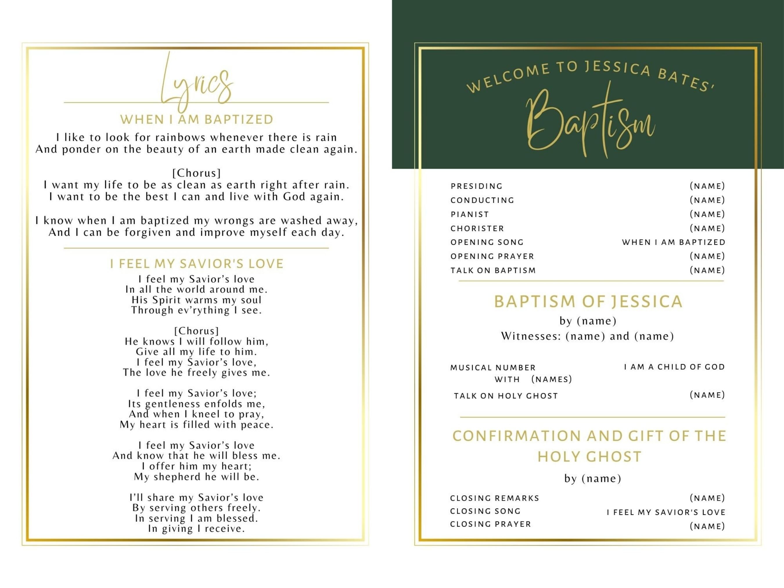 LDS Baptism Program Template, Boy or Girl Baptism Program, Customizable ...
