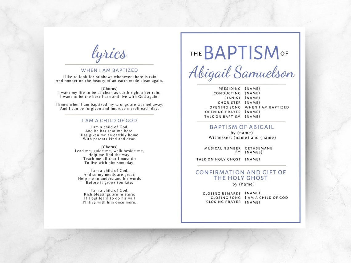 LDS Baptism Program, Customizable Template, Easy to Edit Canva Download ...