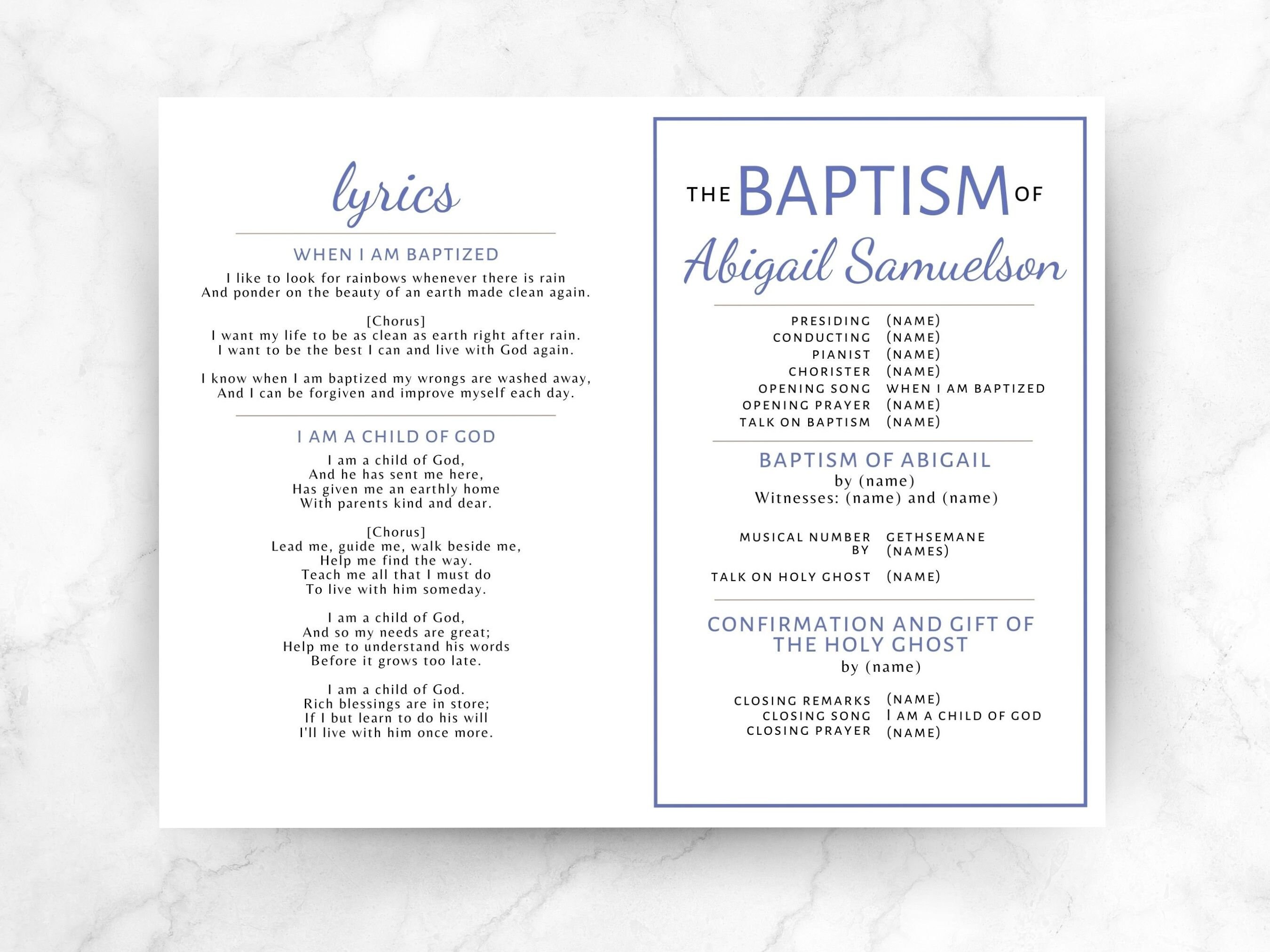 LDS Baptism Program, Customizable Template, Easy to Edit Canva Download ...