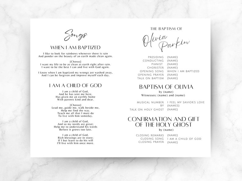 Customizable LDS Baptism Program Template, Easy to Edit Canva Download ...