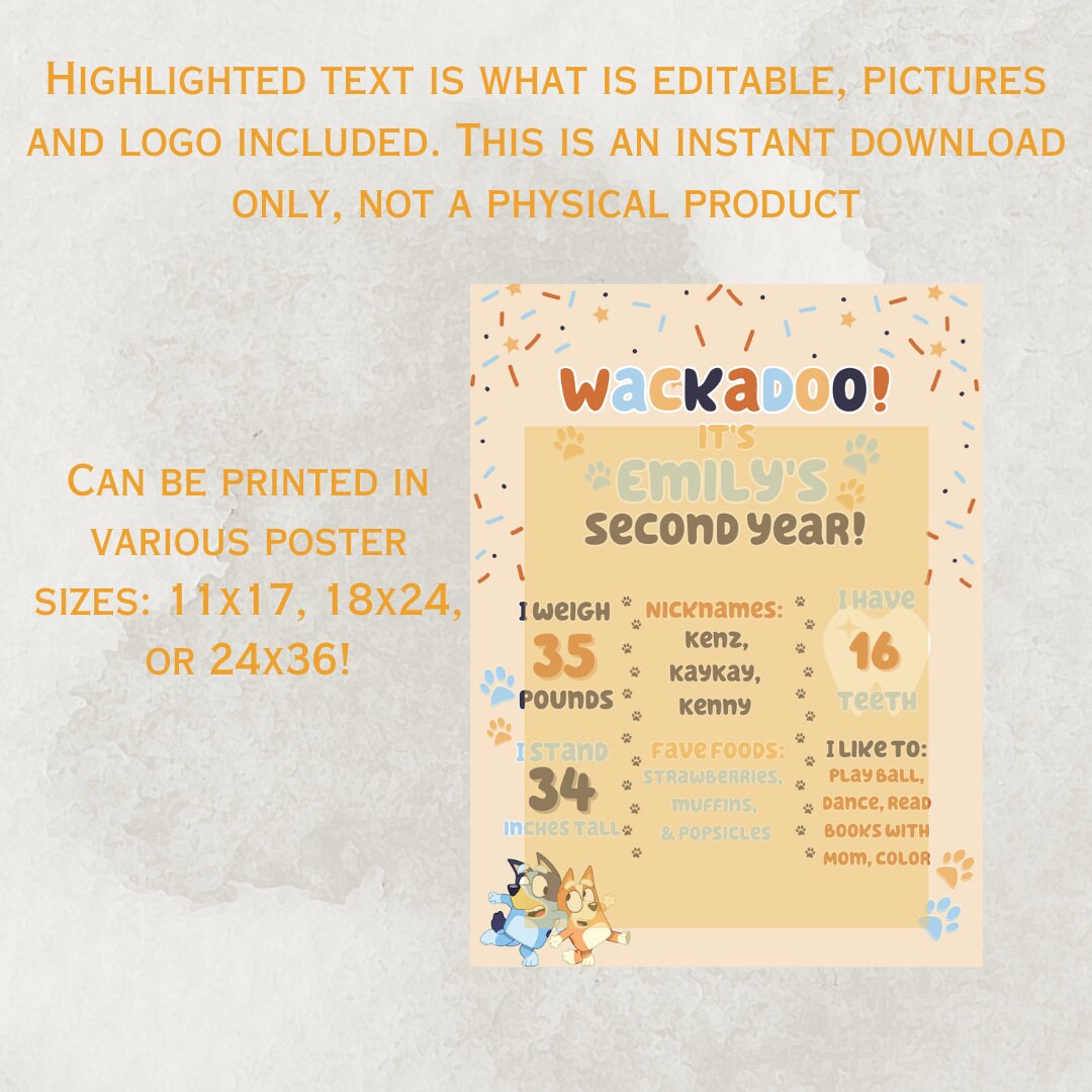 Bluey Wackadoo Birthday Milestone Sign Digital - Etsy España