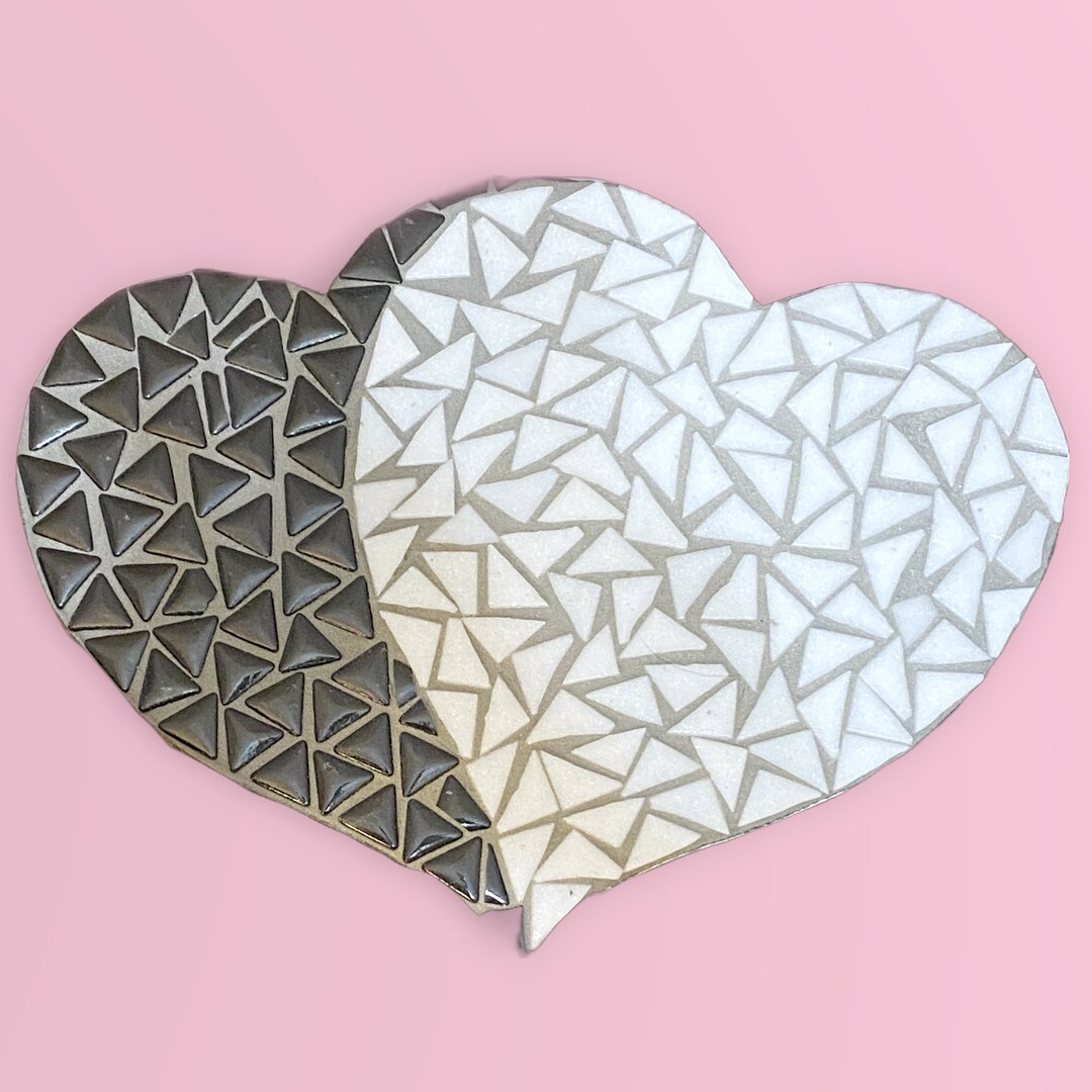 Two Hearts Black and White Mosaic Wall Art - Etsy