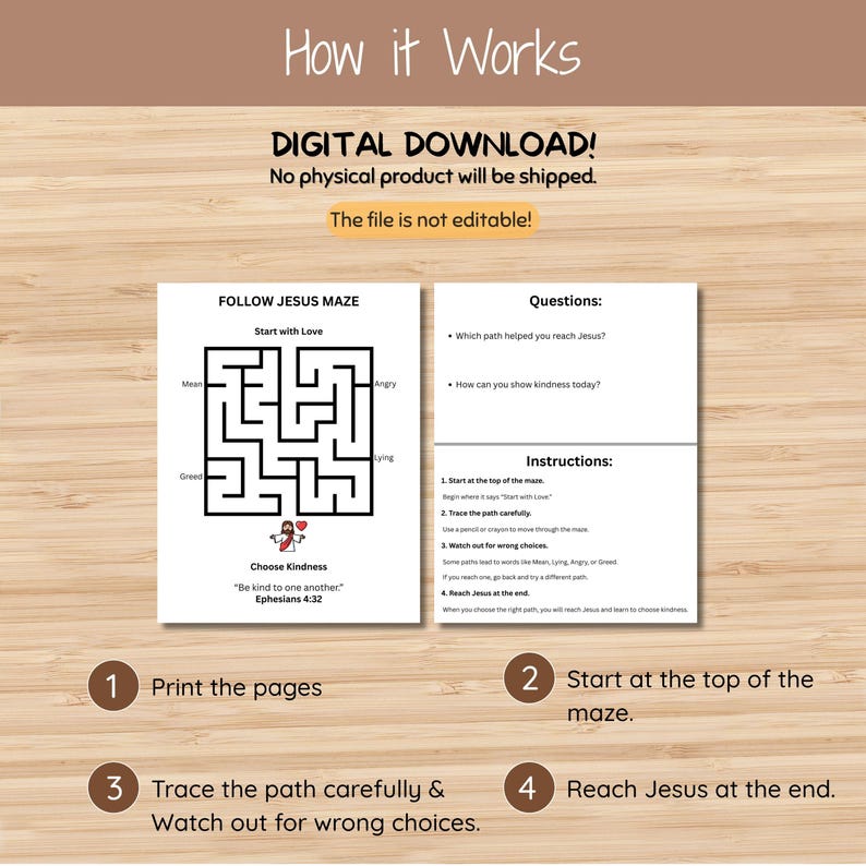 Follow Jesus Maze for Kids - Christian Kindness Activity, Bible ...
