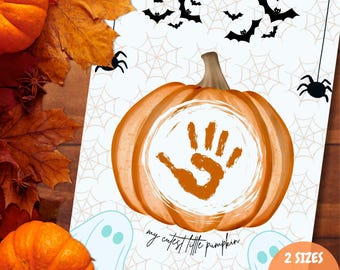 Halloween Pumpkin Handprint Art - Digital Download, Baby Footprint ...