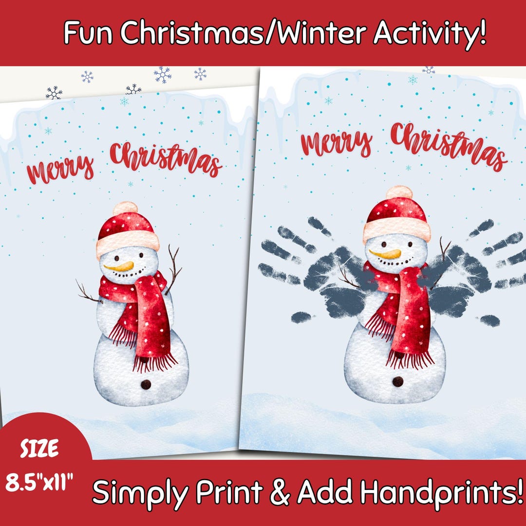 Christmas Handprint Craft for Kids, Snowman Printable Art, Winter ...