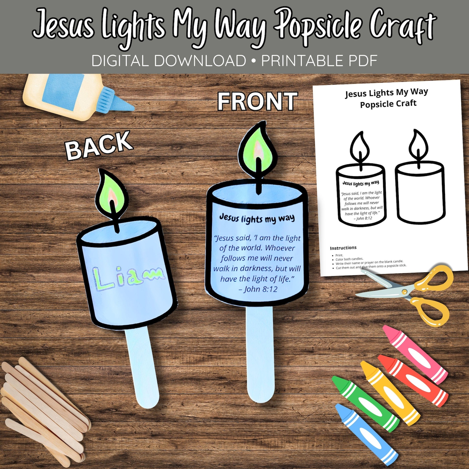 Jesus Lights My Way Popsicle Craft – Bible Verse Coloring Activity for ...