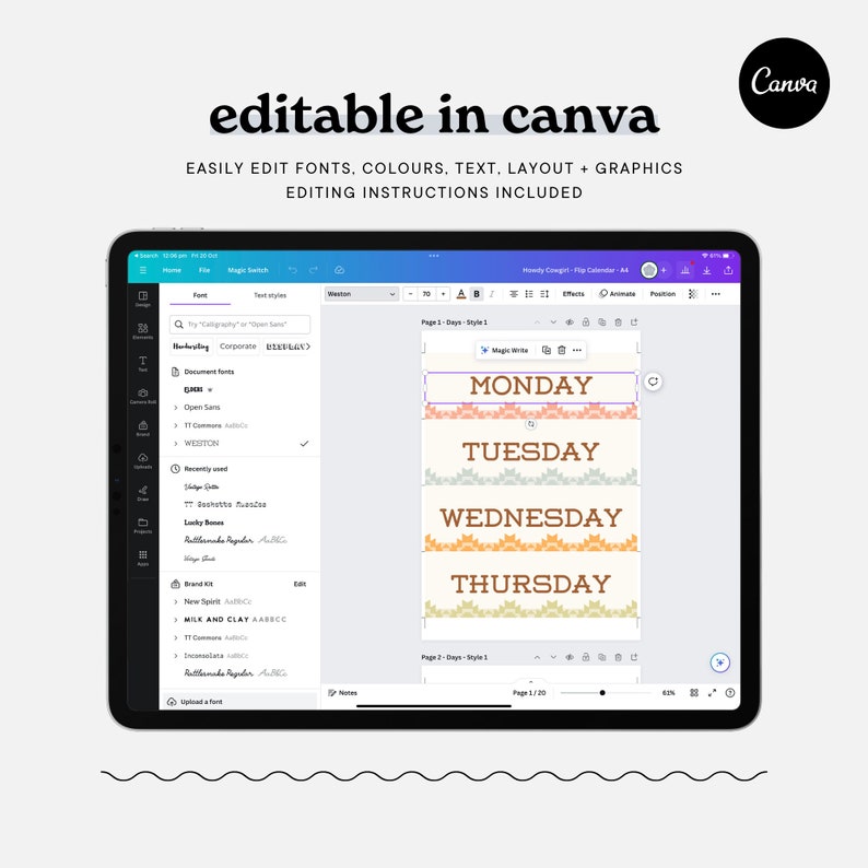 Printable Classroom Flip Calendar, Editable Canva Template, Western ...