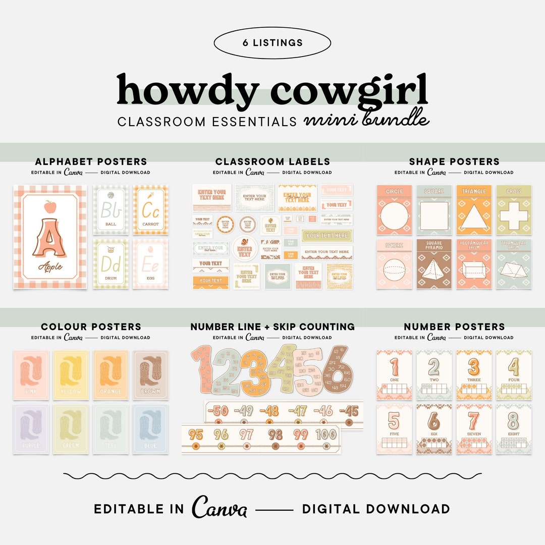 Editable Classroom Essentials Decor Bundle, Howdy Cowgirl Class Display ...