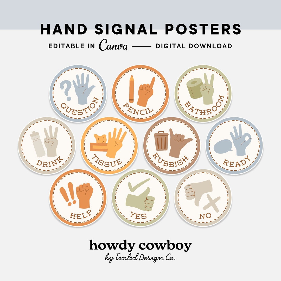 Classroom Hand Signal Posters: Editable Western Decor (digital Download ...