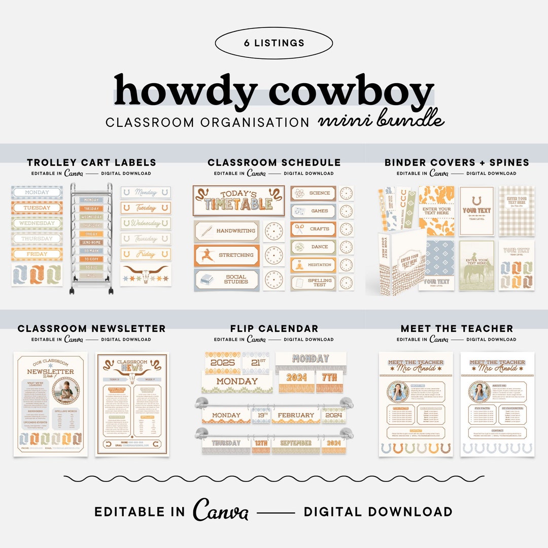 Editable Classroom Organisation Decor Bundle, Howdy Cowgirl Class ...