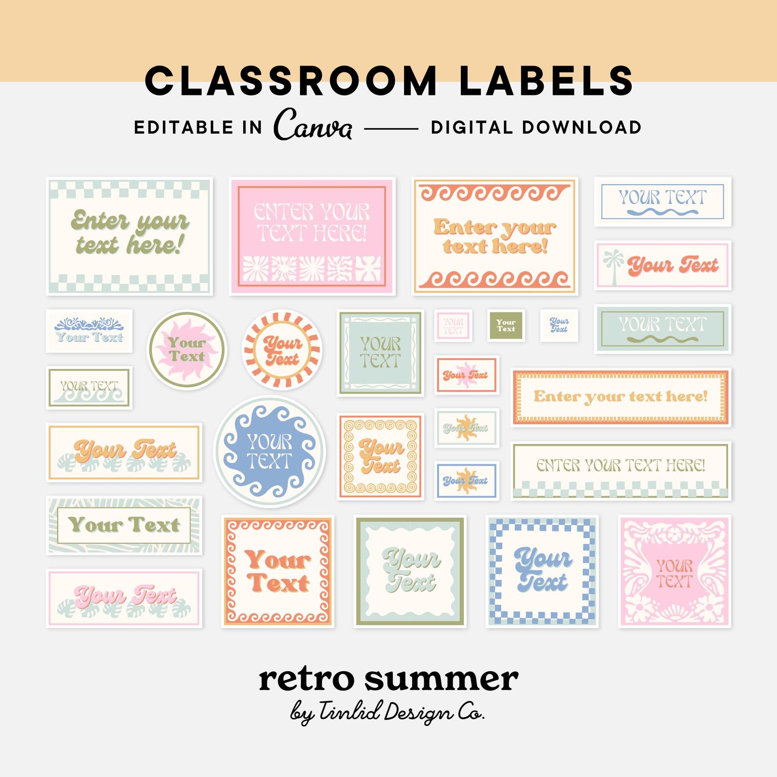 Bright Retro Classroom Labels and Signs, Editable Canva Template ...