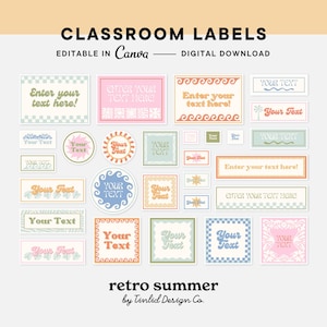 Bright Retro Classroom Labels and Signs, Editable Canva Template ...