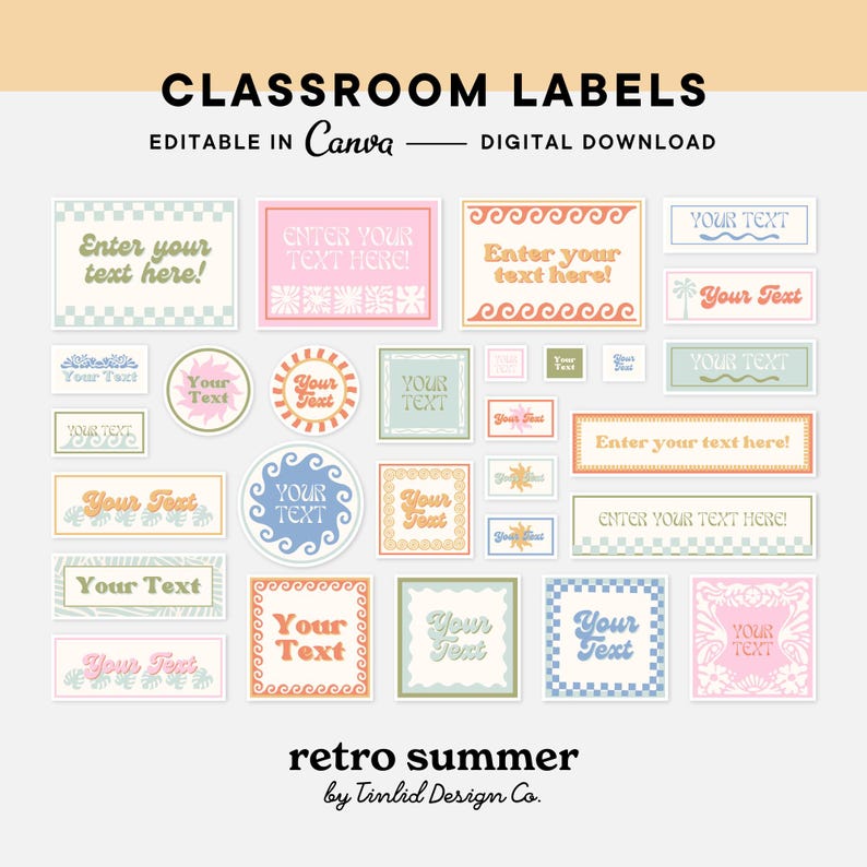 Bright Retro Classroom Labels and Signs, Editable Canva Template ...