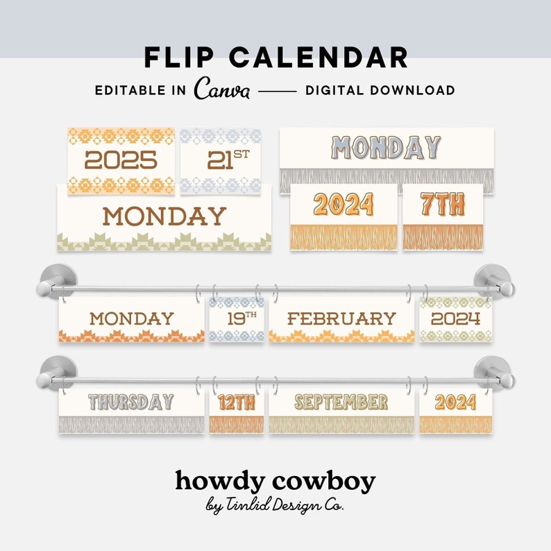 Western Classroom Flip Calendar: Editable Canva Template (digital ...