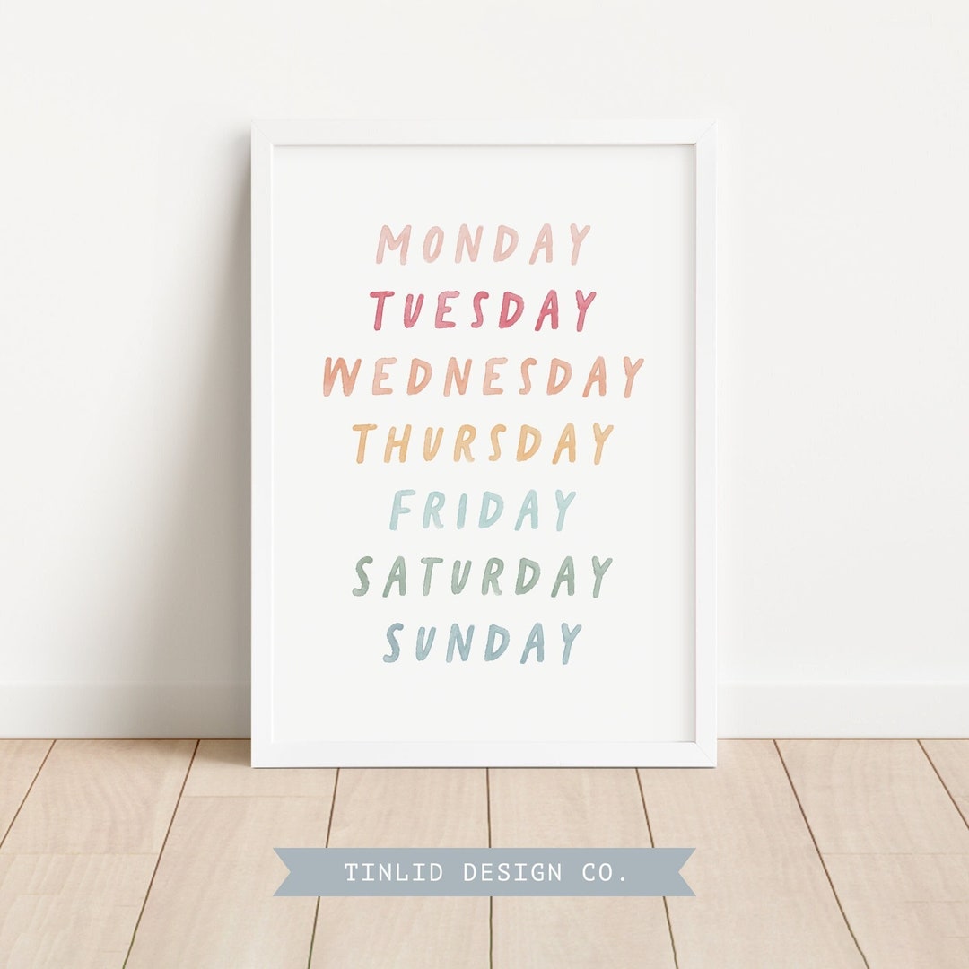 Rainbow Days of the Week Poster, Printable Educational Wall Art ...