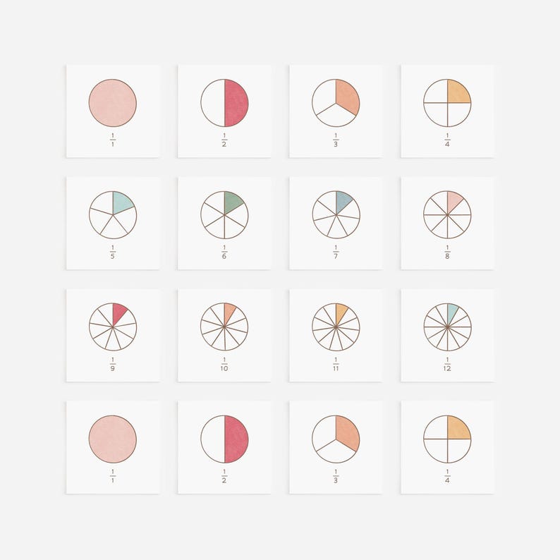Fractions Flash Cards: Rainbow Montessori Homeschool Printable (digital ...