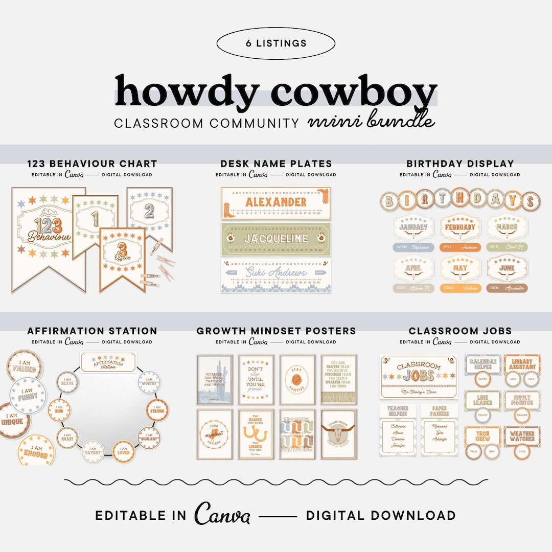 Editable Classroom Community Decor Bundle, Howdy Cowgirl Class Display ...