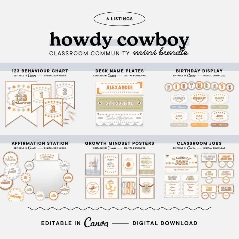 Editable Classroom Community Decor Bundle, Howdy Cowgirl Class Display ...