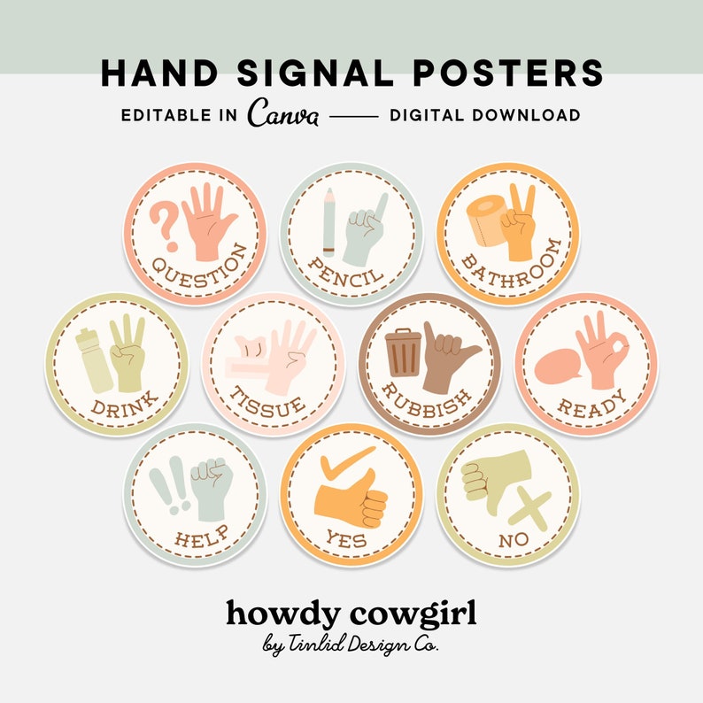 Printable Classroom Hand Signal Posters, Editable Canva Template ...