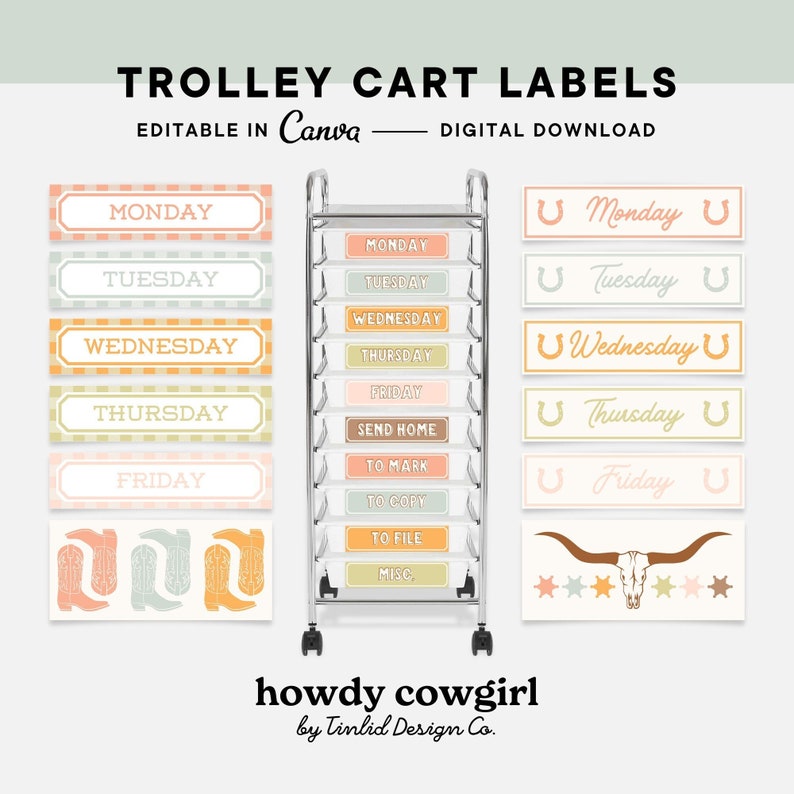 Western Rolling Cart Labels: Editable Teacher Drawer Templates (digital ...