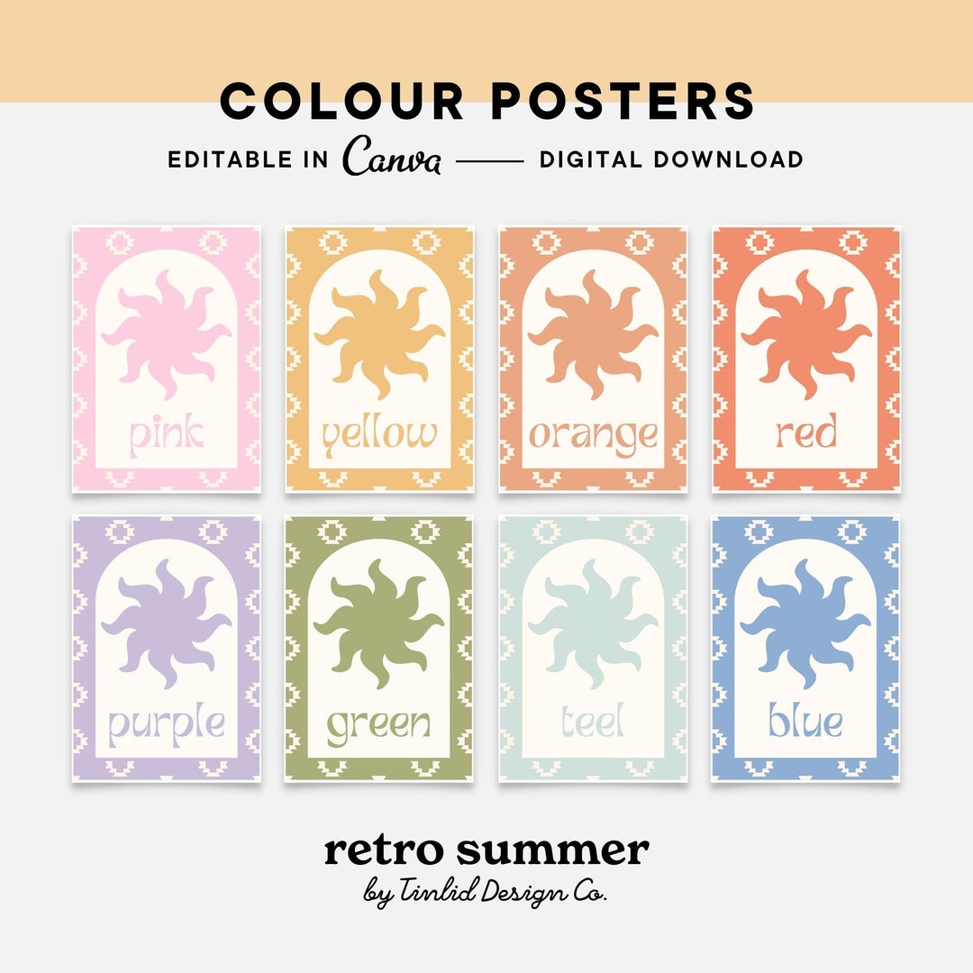Bright Retro Classroom Classroom Colour Posters, Editable Canva ...