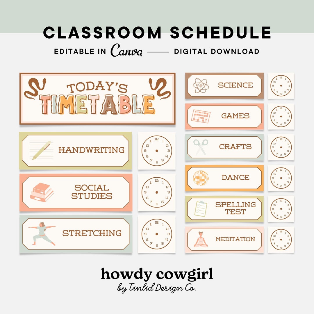 Printable Classroom Schedule, Visual Teacher Timetable, Editable Canva ...