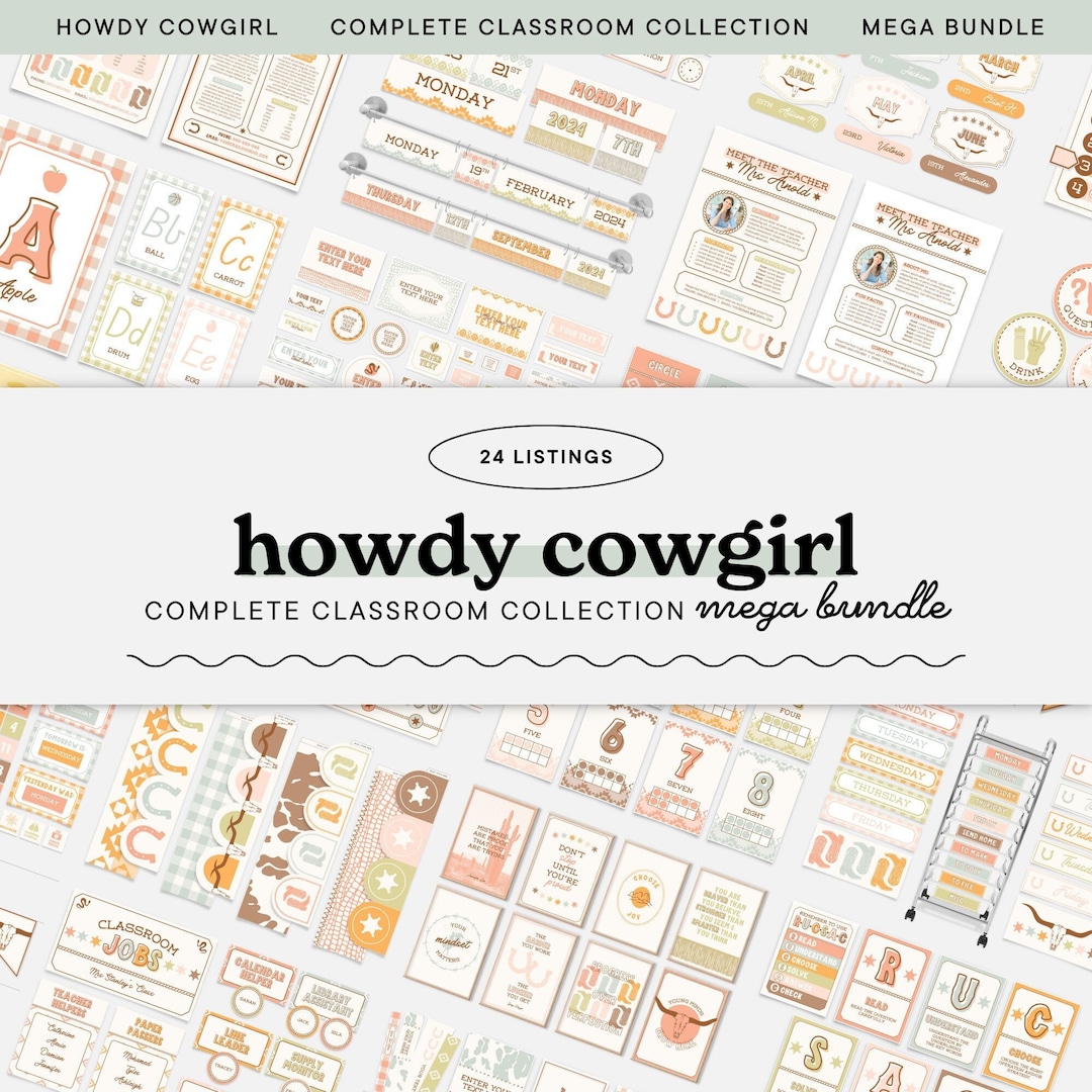 Western Classroom Decor Bundle: Editable Canva Templates (digital ...