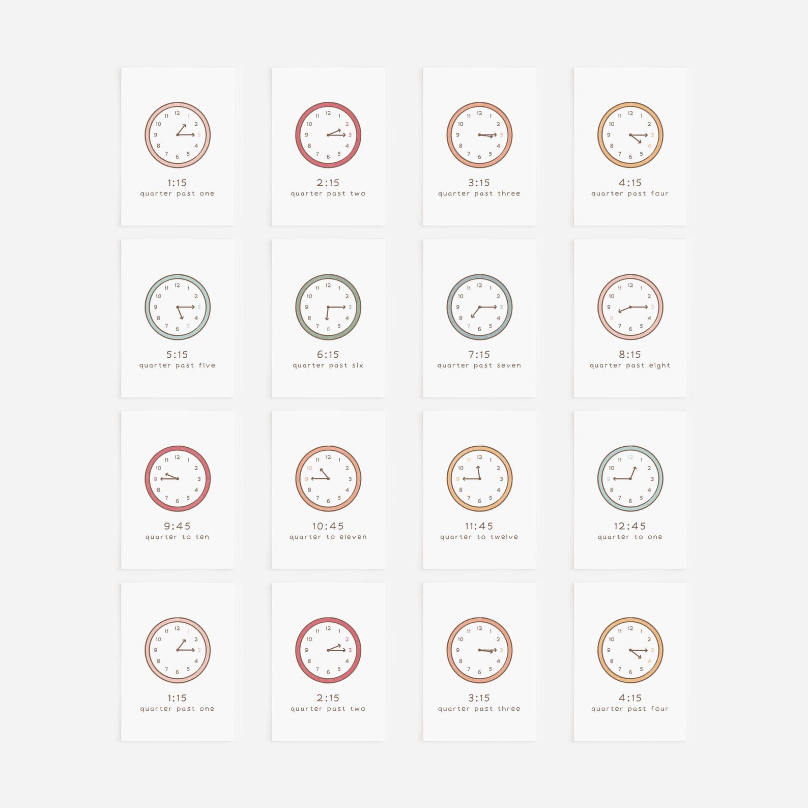 Telling the Time Flash Cards, Quarter Past Flashcards, Quarter to ...