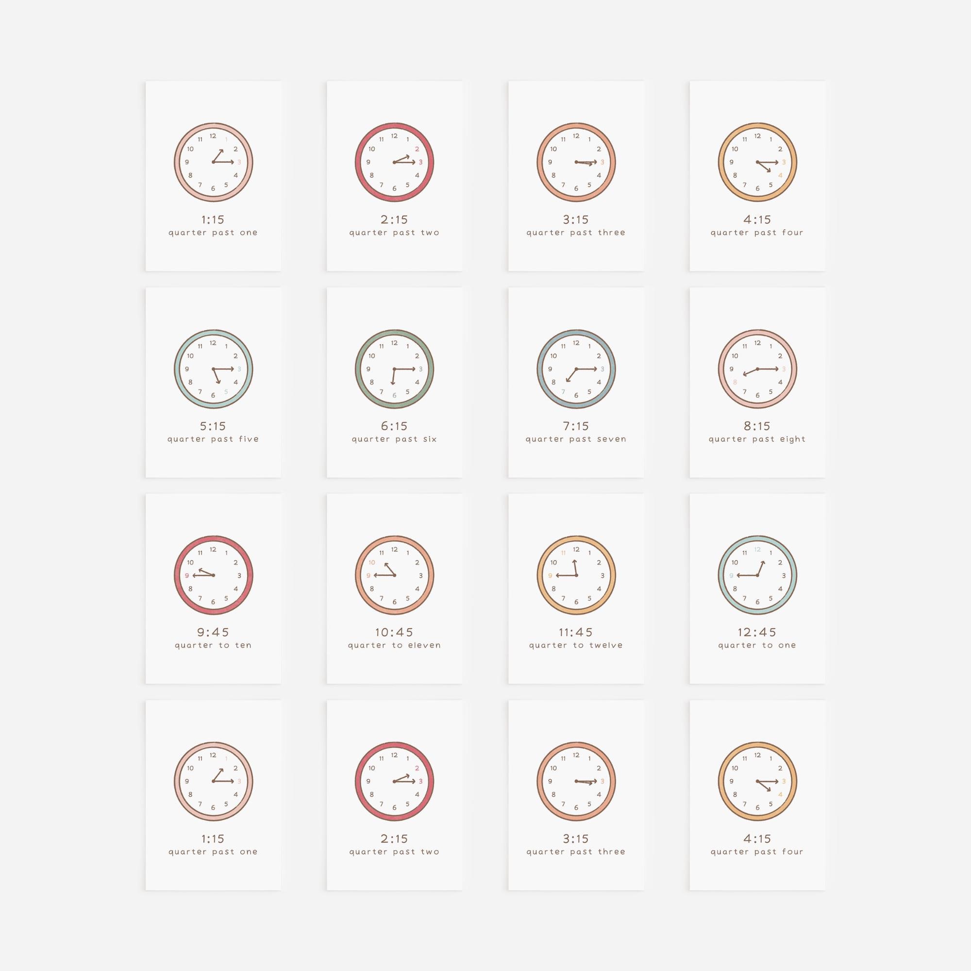 Telling the Time Flash Cards, Quarter Past Flashcards, Quarter to ...
