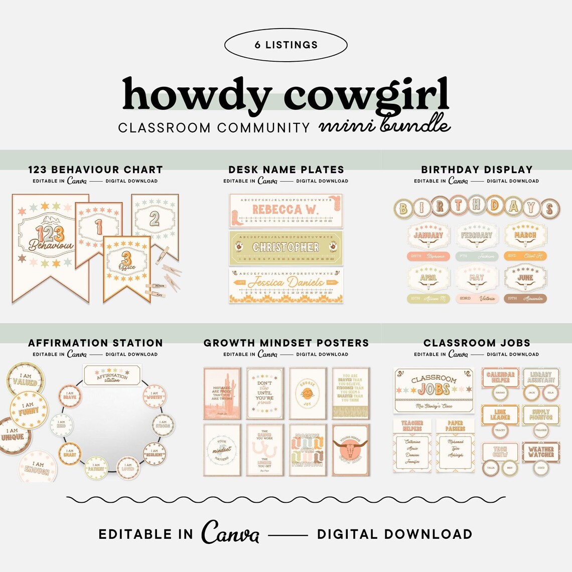 Howdy Cowgirl Classroom Decor Bundle: Canva Templates (digital Download ...