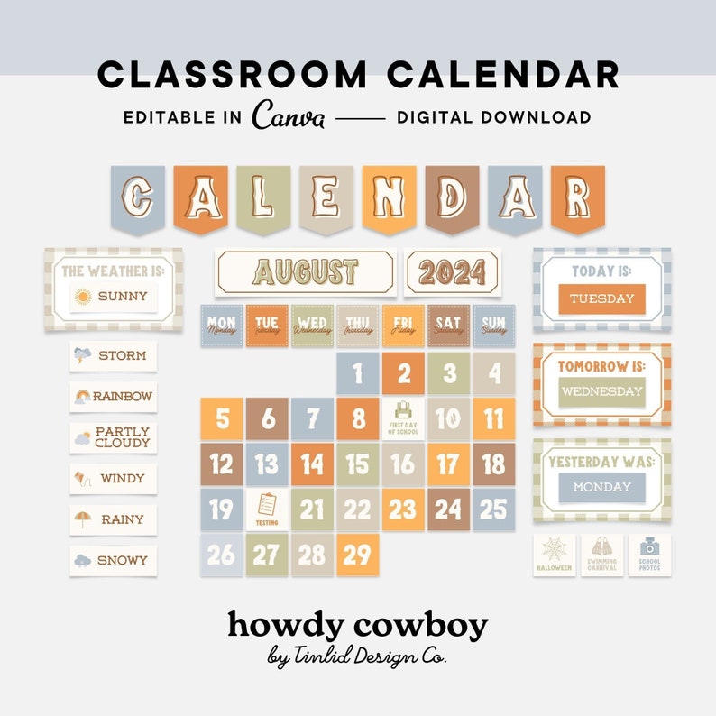 Printable Classroom Calendar, Pocket Chart Calendar, Editable Canva ...