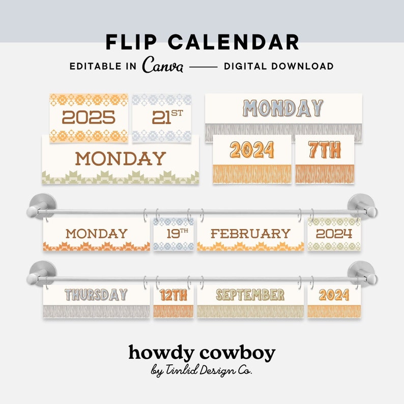 Printable Classroom Flip Calendar, Editable Canva Template, Western ...