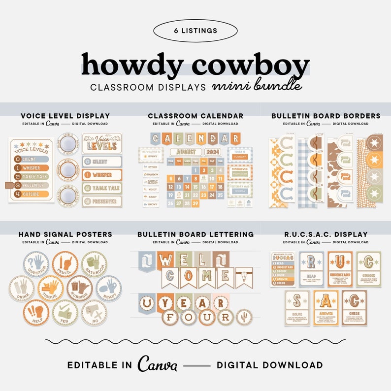 Editable Classroom Display Bundle, Howdy Cowboy Class Decor, Printable ...