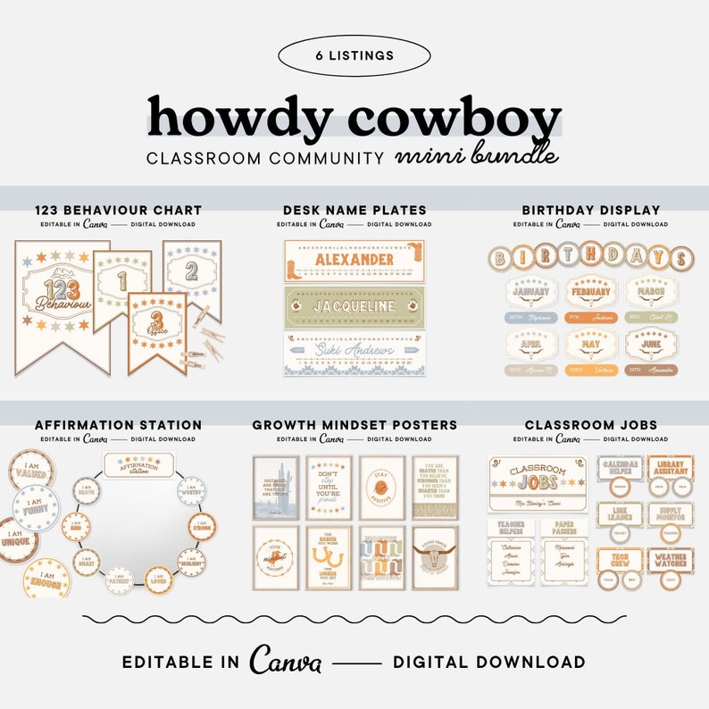 Editable Classroom Community Decor Bundle, Howdy Cowgirl Class Display ...