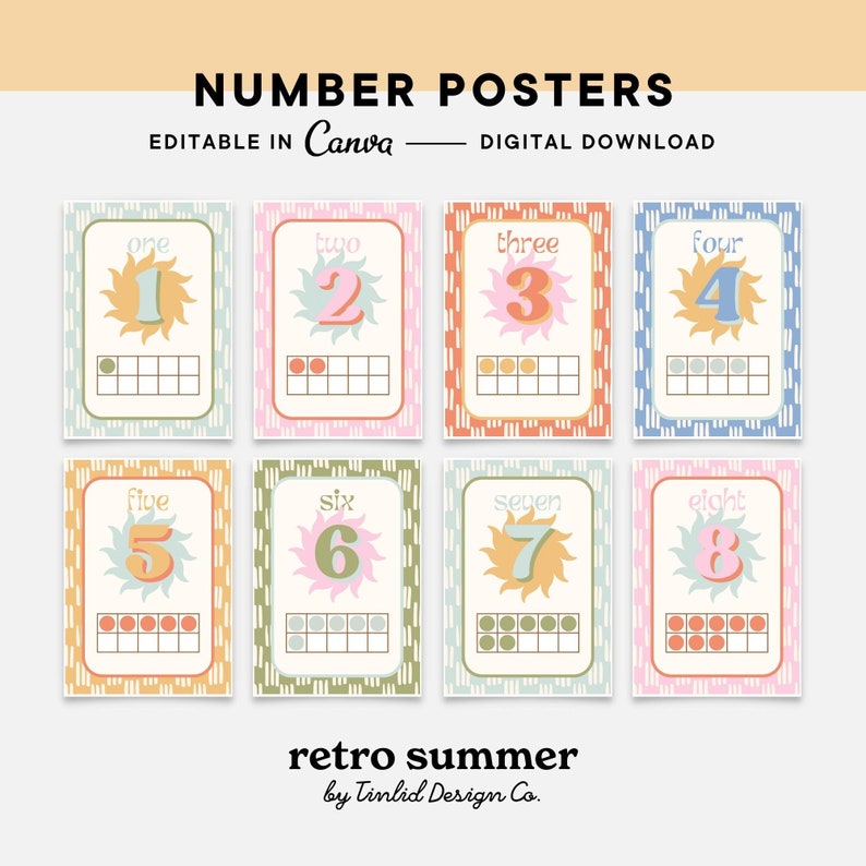 Bright Retro Classroom Number Posters, Editable Classroom Decor Canva ...