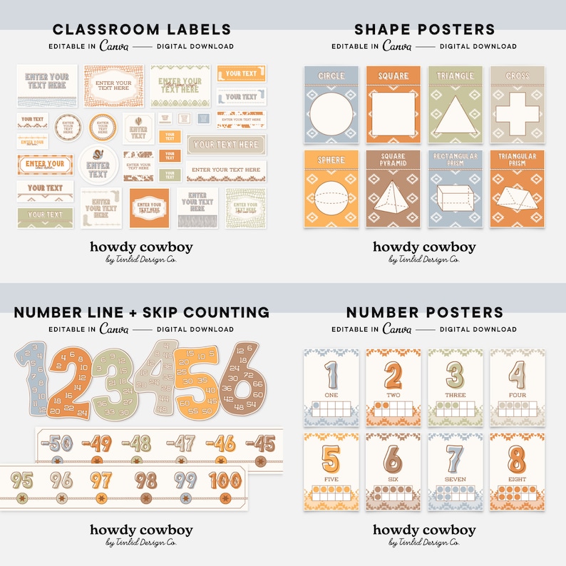 Western Classroom Decor Bundle: Cowboy Theme (canva Templates, Digital ...