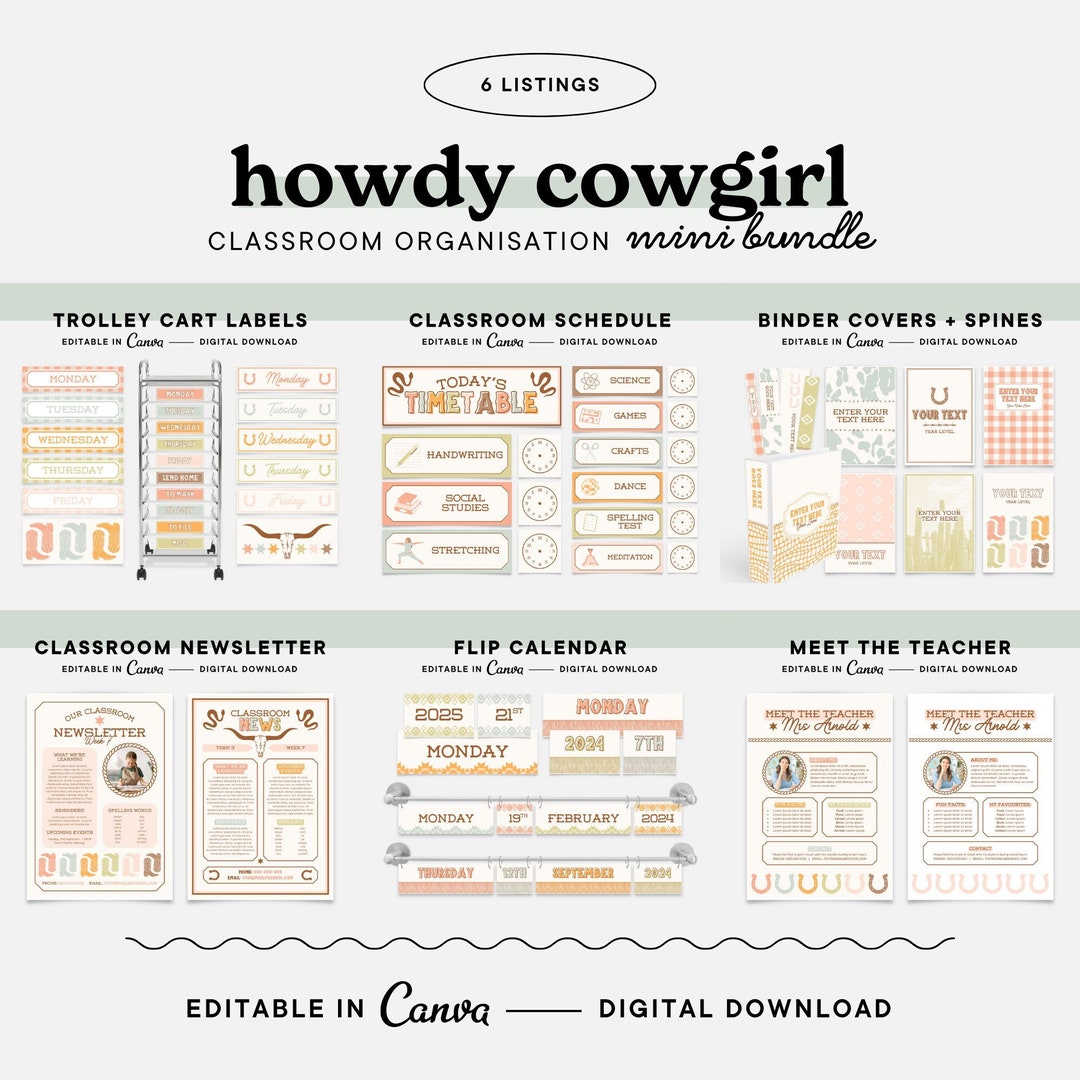 Howdy Cowgirl Classroom Decor Bundle: Canva Templates (digital Download ...