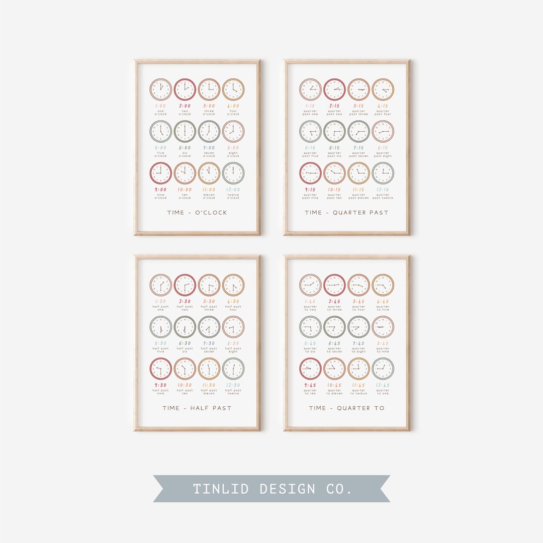 Telling the Time Poster Bundle, Printable Clock Wall Art, O'clock ...