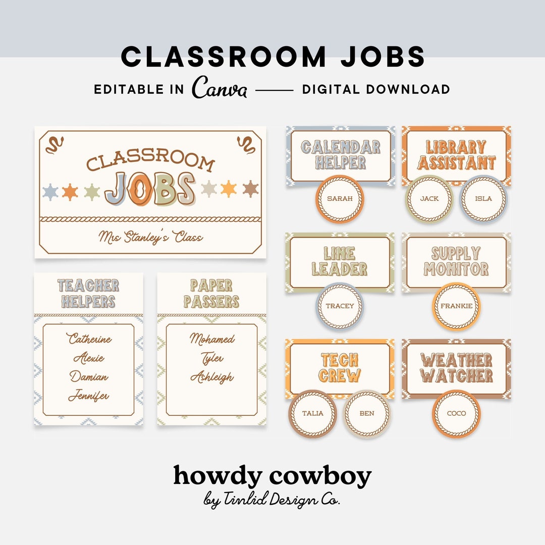 Western Classroom Jobs Display: Editable Bulletin Board (digital ...