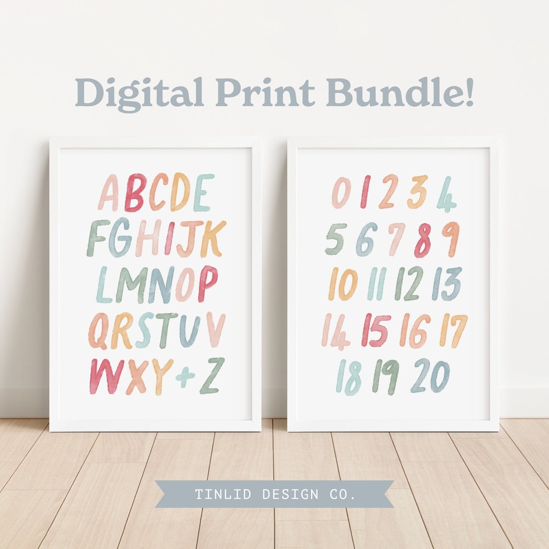 Rainbow Alphabet Poster Watercolor Numbers Print ABC - Etsy