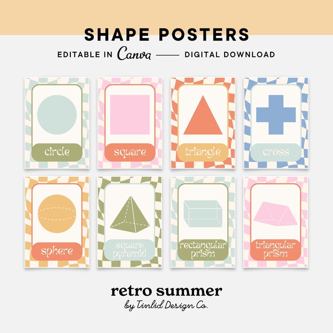 Editable Retro Summer Shape Posters, Classroom Decor Canva Templates ...