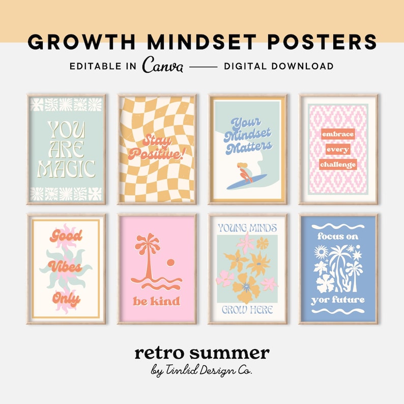 Bright Retro Growth Mindset Posters, Motivational Classroom Display ...