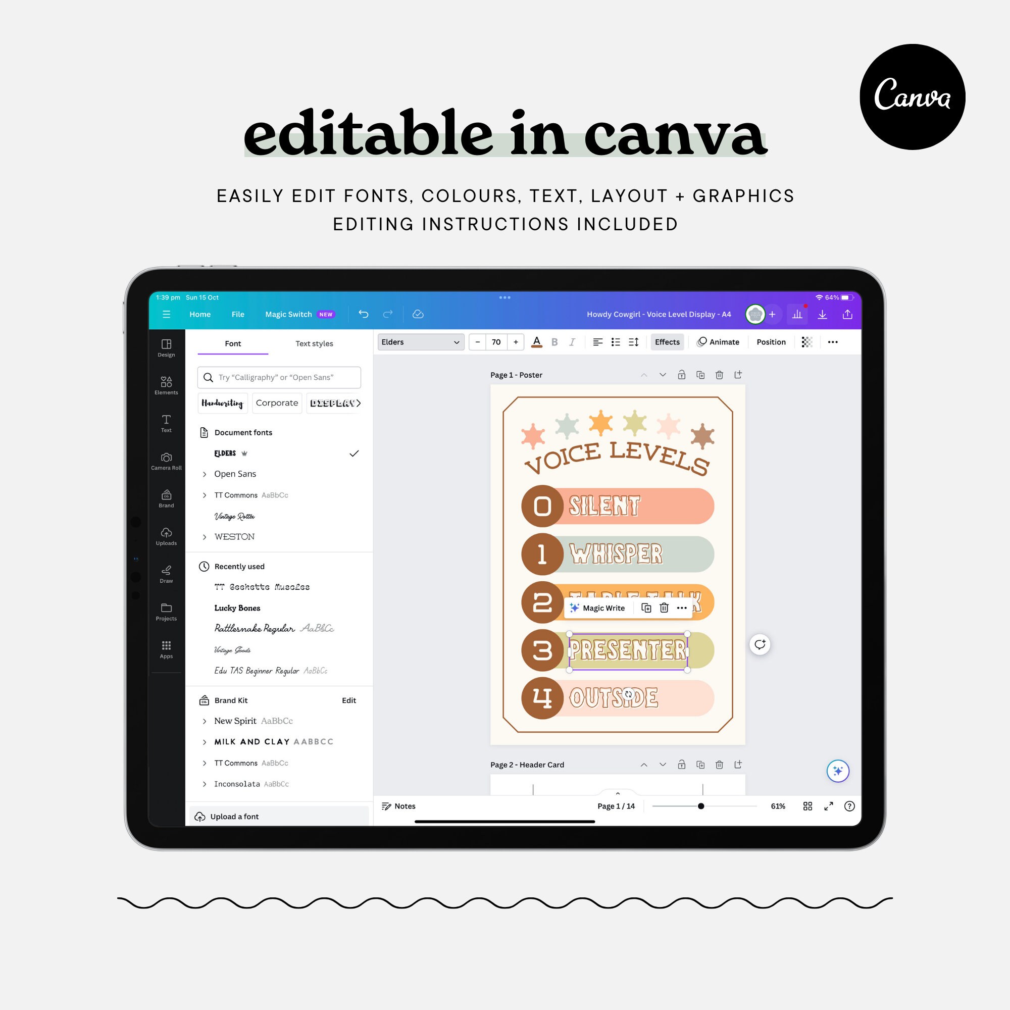 Printable Classroom Voice Levels Display, Editable Canva Template ...