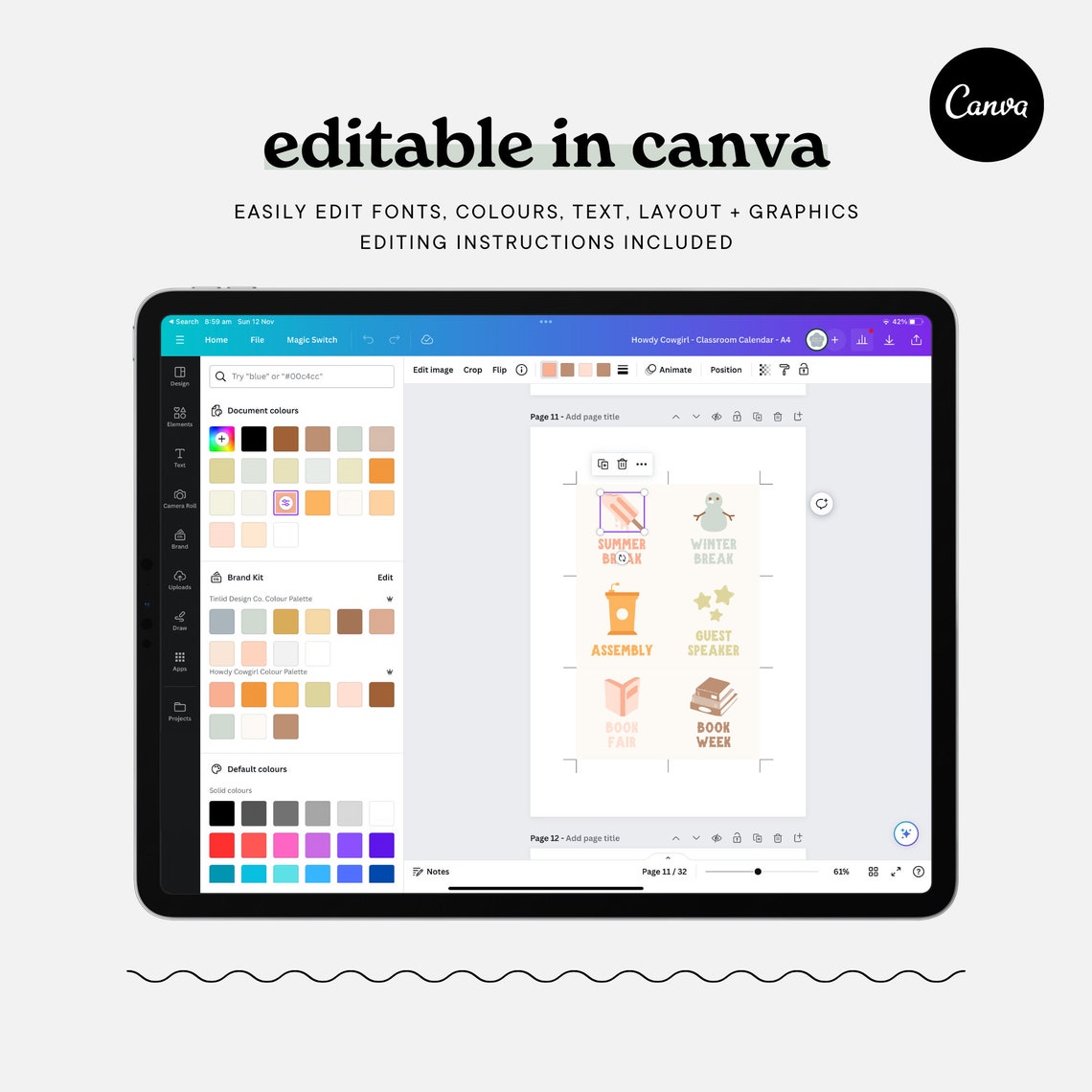 Printable Classroom Calendar, Pocket Chart Calendar, Editable Canva ...