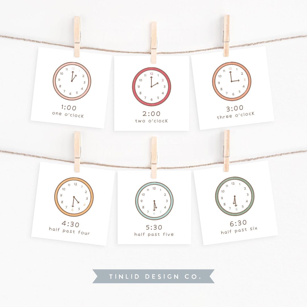 Telling Time Flash Cards: O'clock & Half Past, Homeschool Printable ...