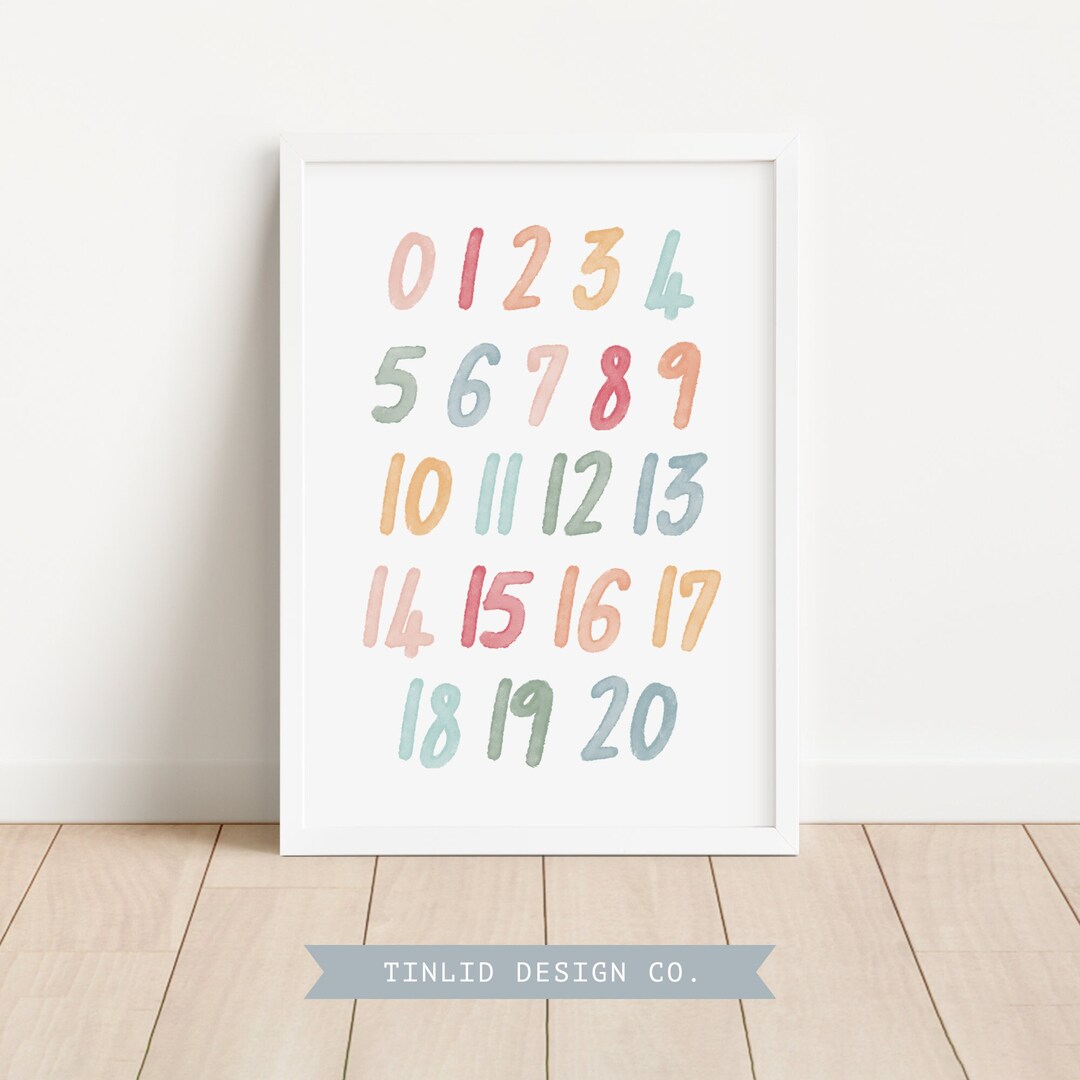 Watercolor Number Poster, Counting to 20 Print, Printable Educational ...